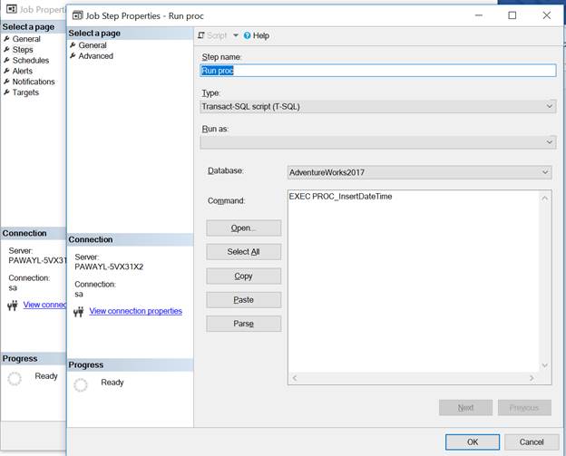 Execute Stored Proc Using SQL Job